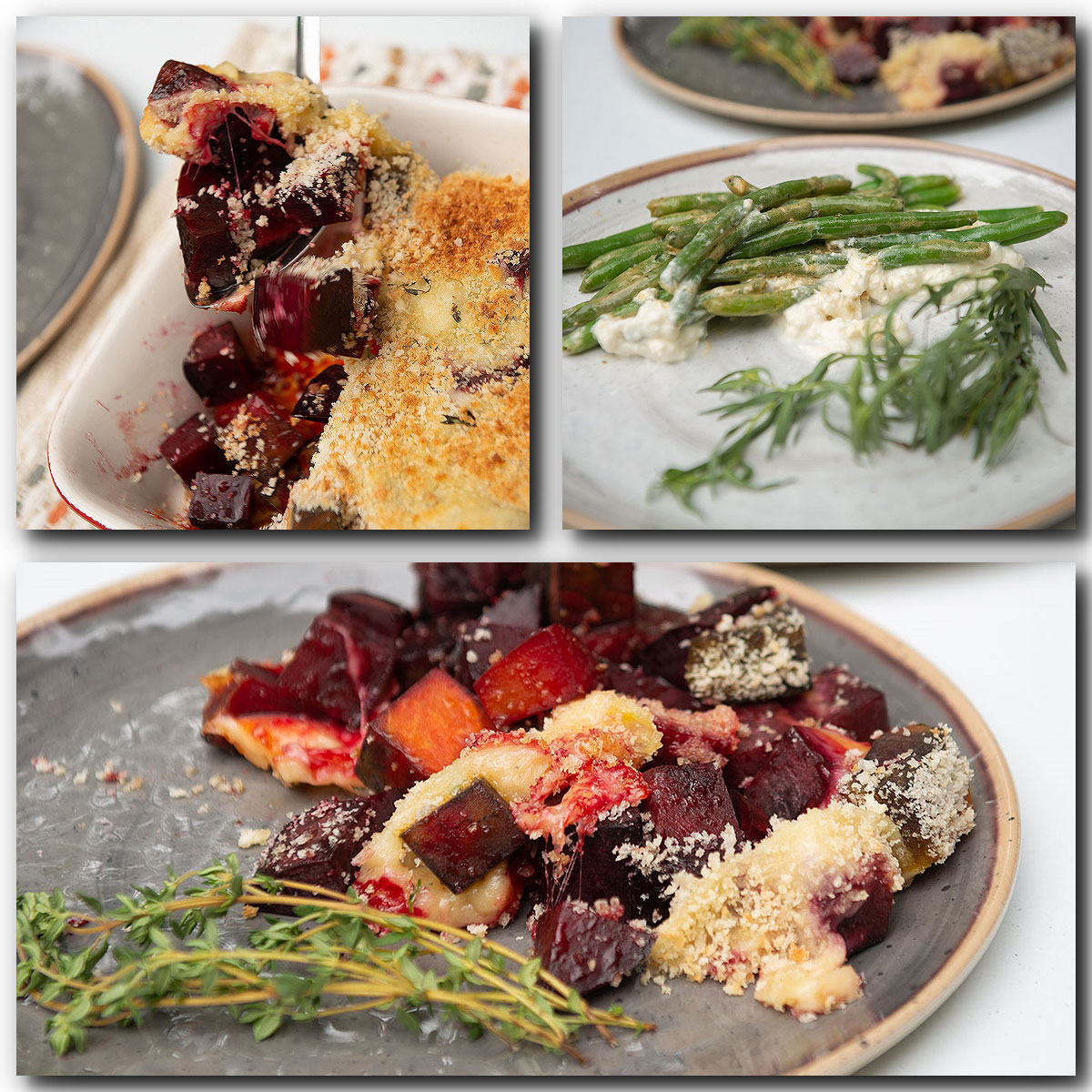 Roast Beet Gratin with Green Beans and Burrata - Harkins Photography